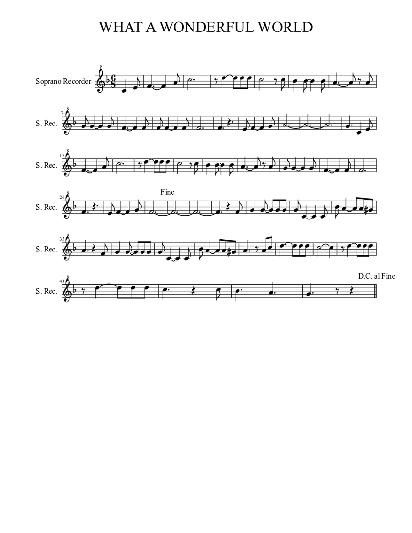 WHAT A WONDERFUL WORLD Sheet music for Recorder (Solo) | Musescore.com