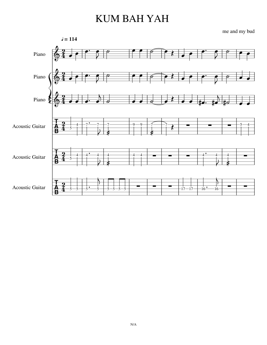 KUM BAH YAH (remix) Sheet music for Piano, Guitar (Mixed Ensemble ...