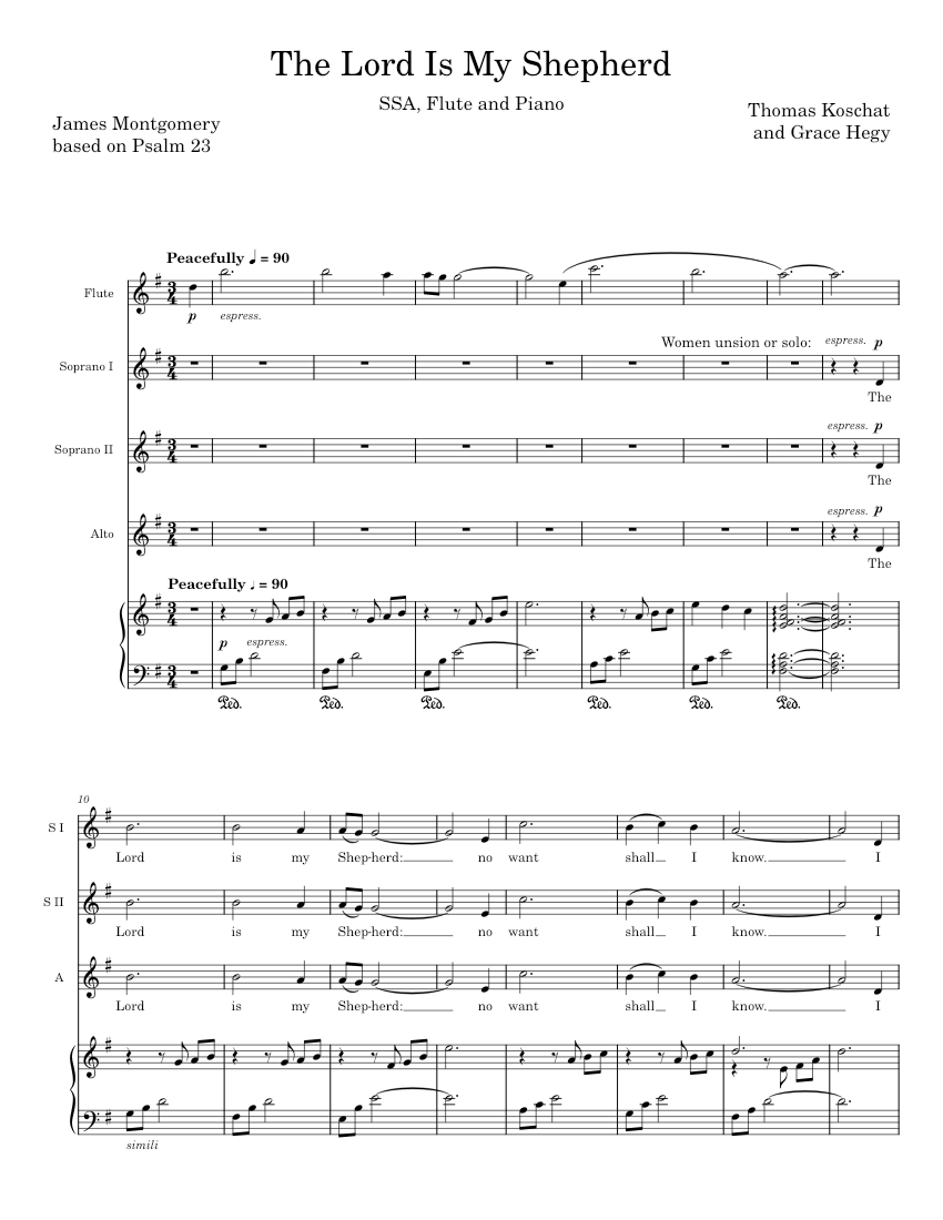 The Lord Is My Shepherd - Thomas Koschat Sheet Music for Piano, Flute ...