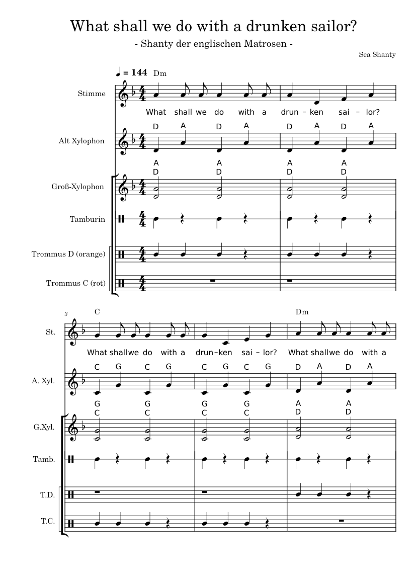 What shall we do with a drunken sailor - Arrangement for Primary School ...