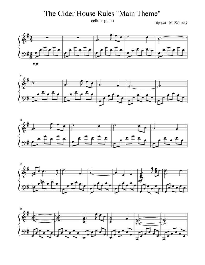 The Cider House Rules "Main Theme" Sheet music for Piano (Solo) Easy ...