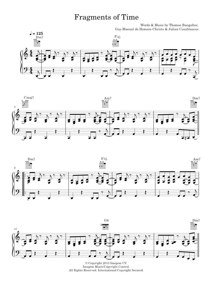 fragments of time Sheet music for Piano, Vocals by Daft Punk Official ...