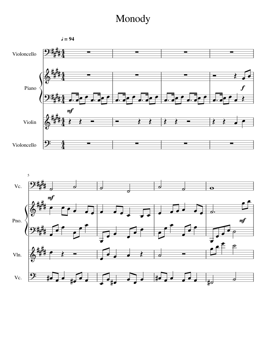 Monody Remix By Fahad and leo Sheet music for Piano, Violin, Cello ...