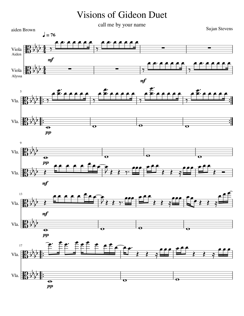Visions of gideon – Sufjan Stevens viola duet Sheet music for Viola ...