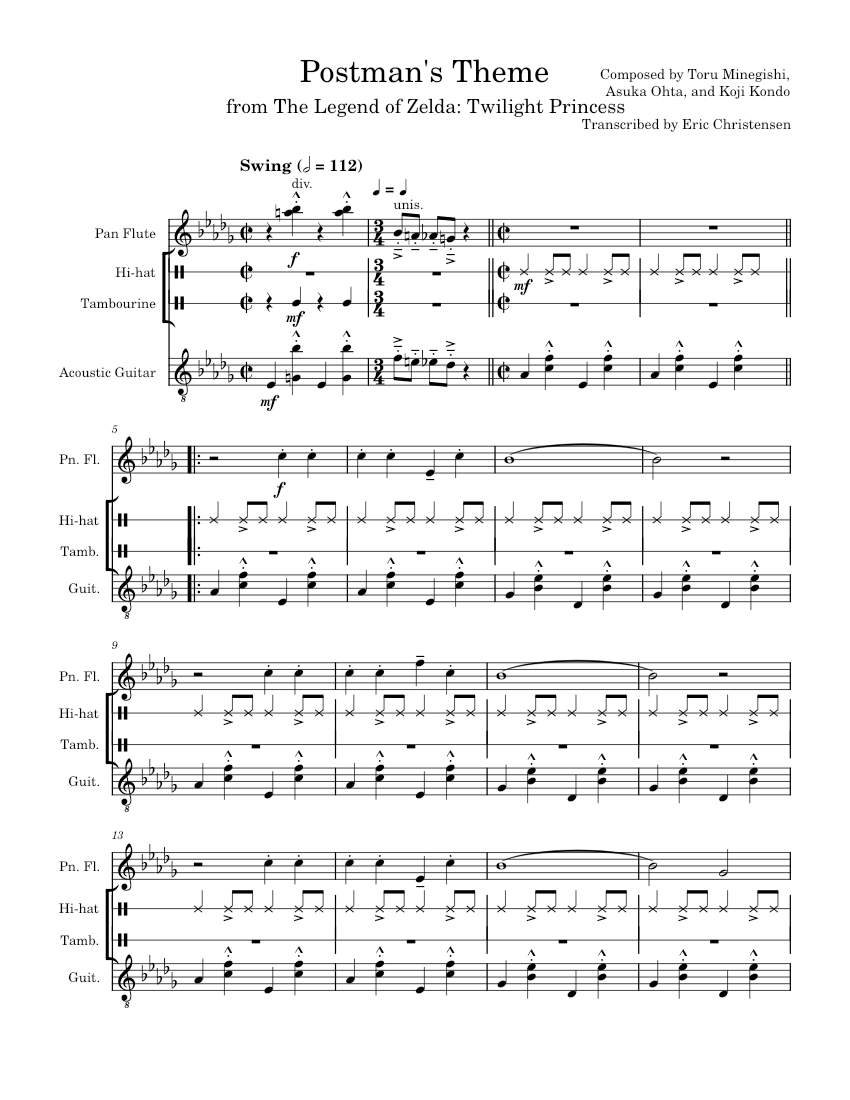 Postman's Theme - Twilight Princess Sheet music for Guitar, Drum group ...
