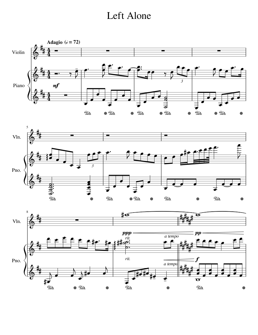Left Alone Sheet music for Piano, Violin (Mixed Duet) | Musescore.com