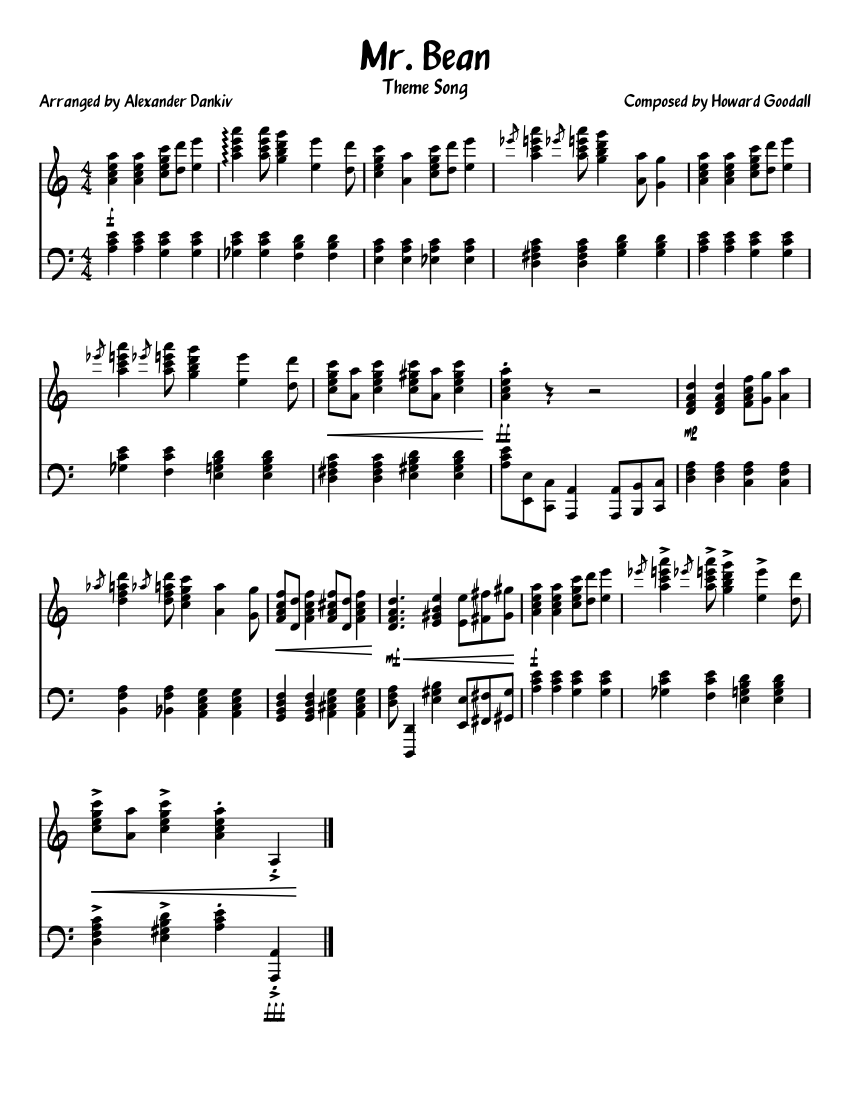 Mr Bean - Cartoon Theme Song Sheet music for Piano (Solo) | Musescore.com
