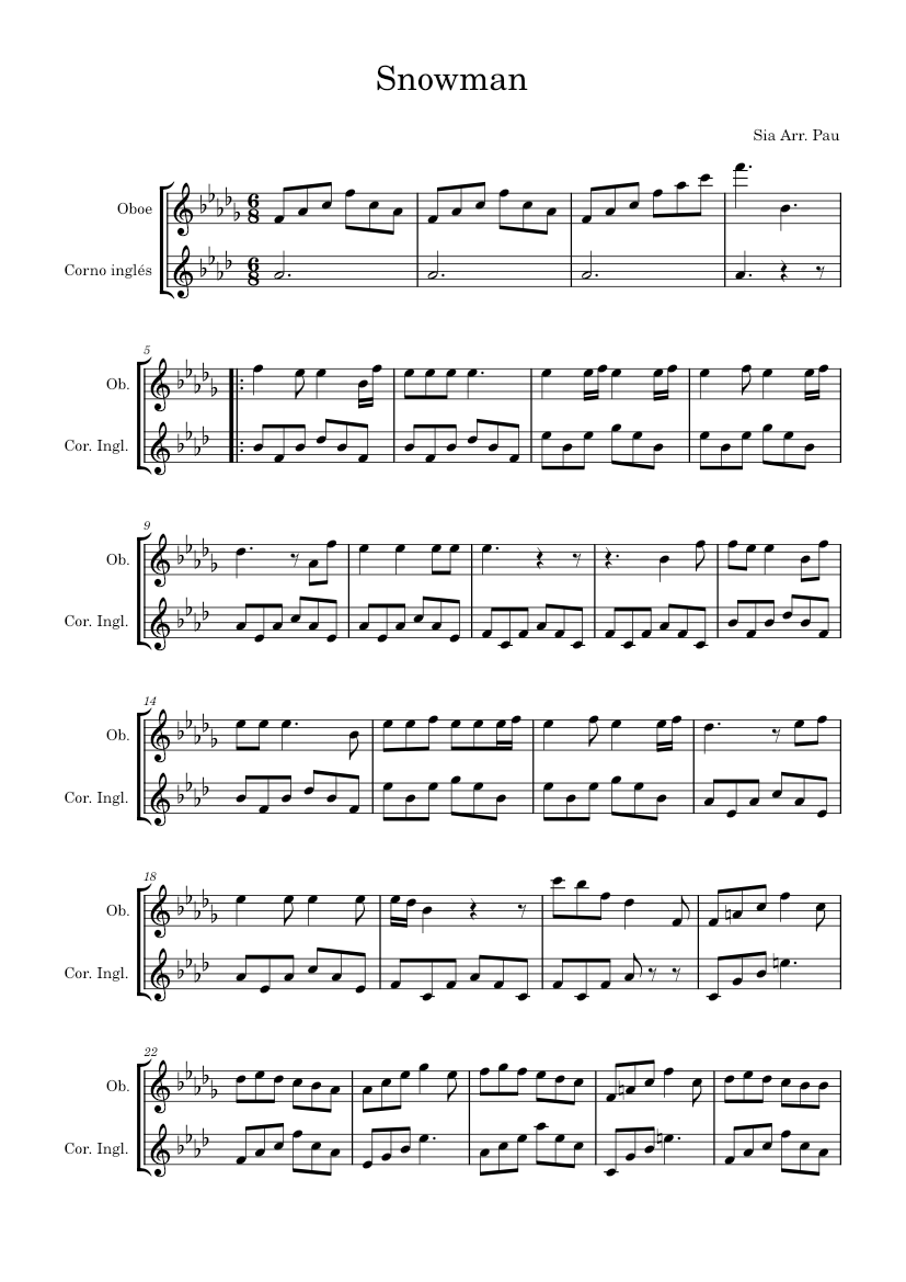 Snowman Sheet music for Oboe (Woodwind Duet) | Musescore.com