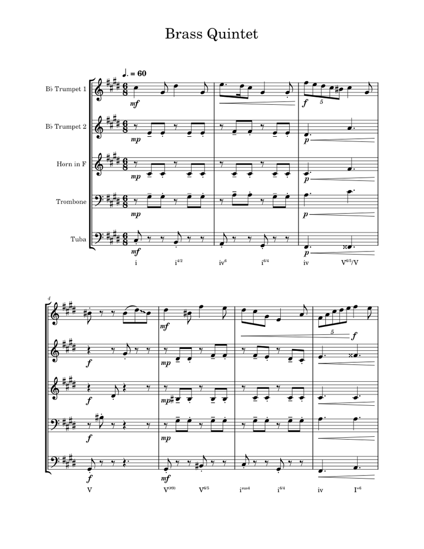 Brass Quintet Sheet music for Trombone, Tuba, Trumpet in b-flat, French ...