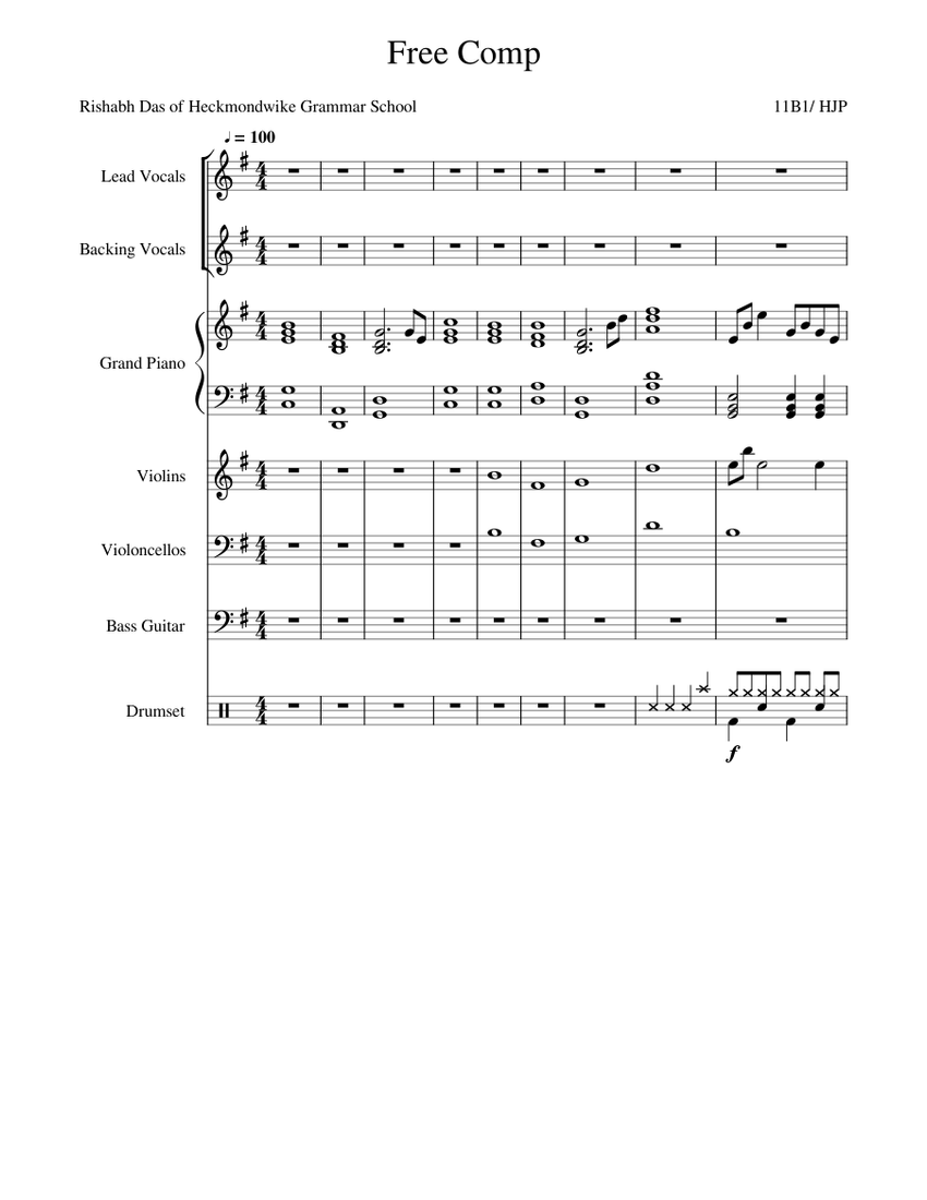 GCSE Free Comp (3) Sheet music for Piano, Vocals, Bass guitar, Drum ...
