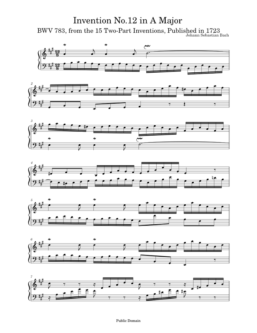Invention in A major, BWV 783 – Johann Sebastian Bach Invention No. 12 ...