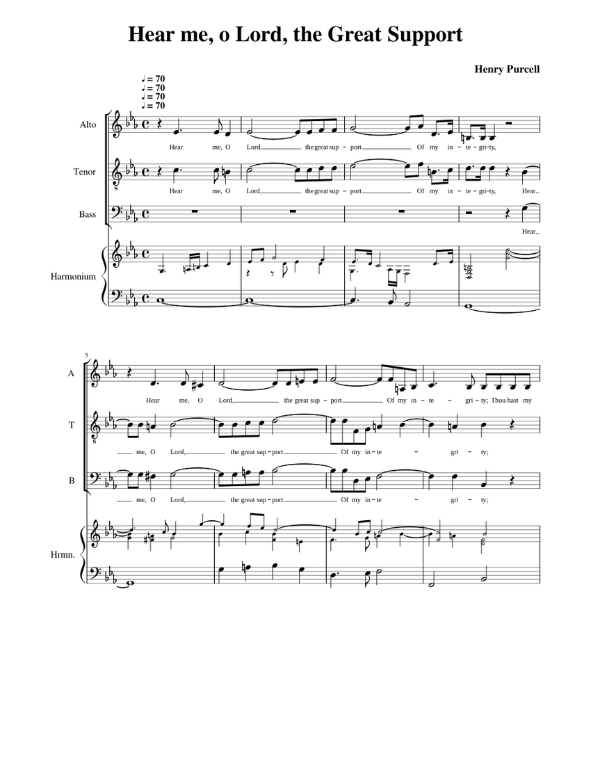 Hear me, O Lord, the Great Support - Henry Purcell Sheet music for Bass ...