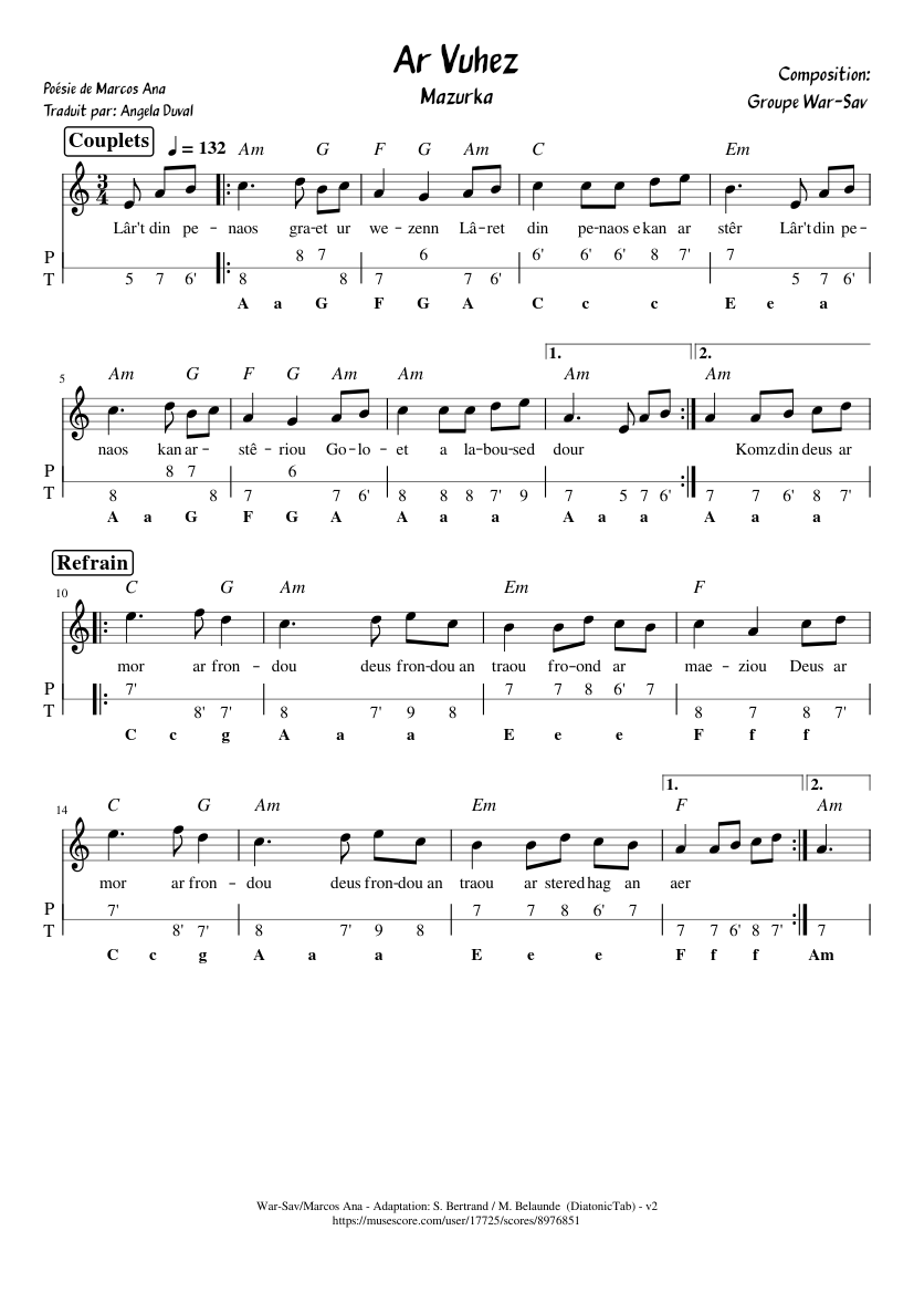 Ar Vuhez / La Vida - War Sav Sheet Music with Chords for Accordion ...