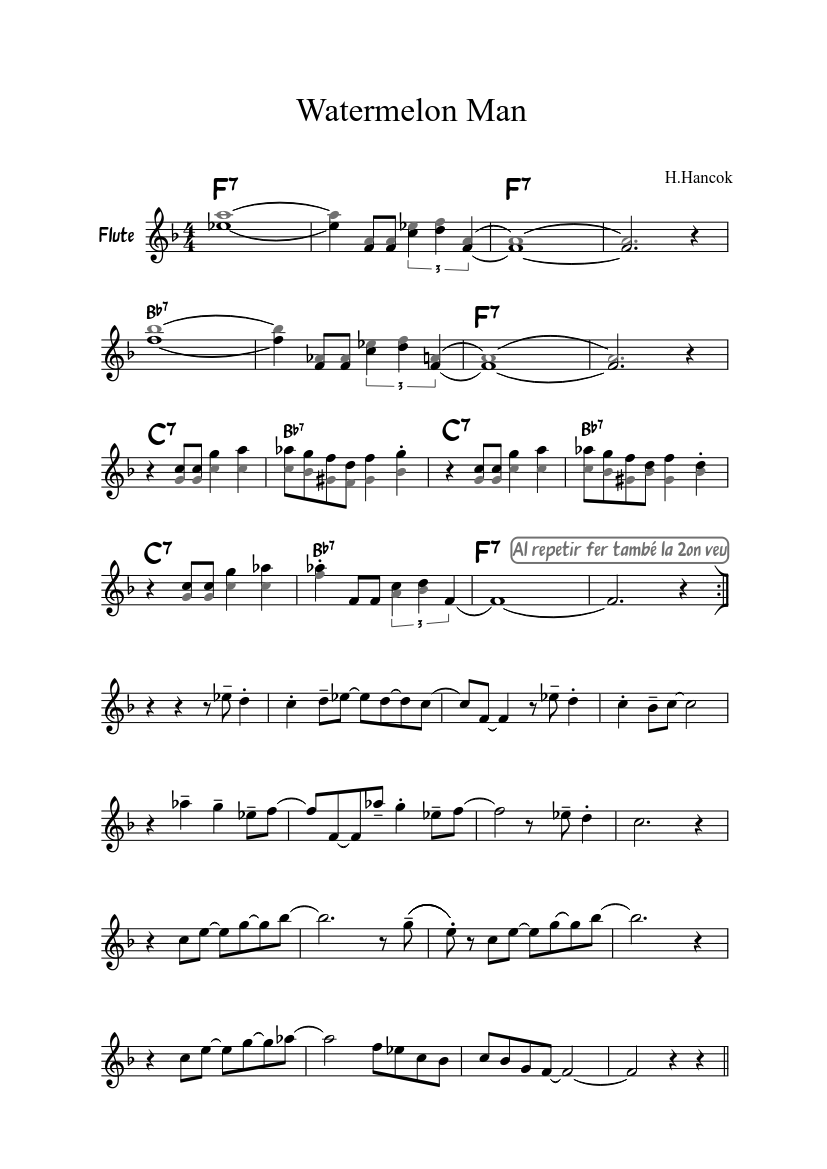 Watermelon Man Sheet Music for Flute (Solo) | MuseScore.com