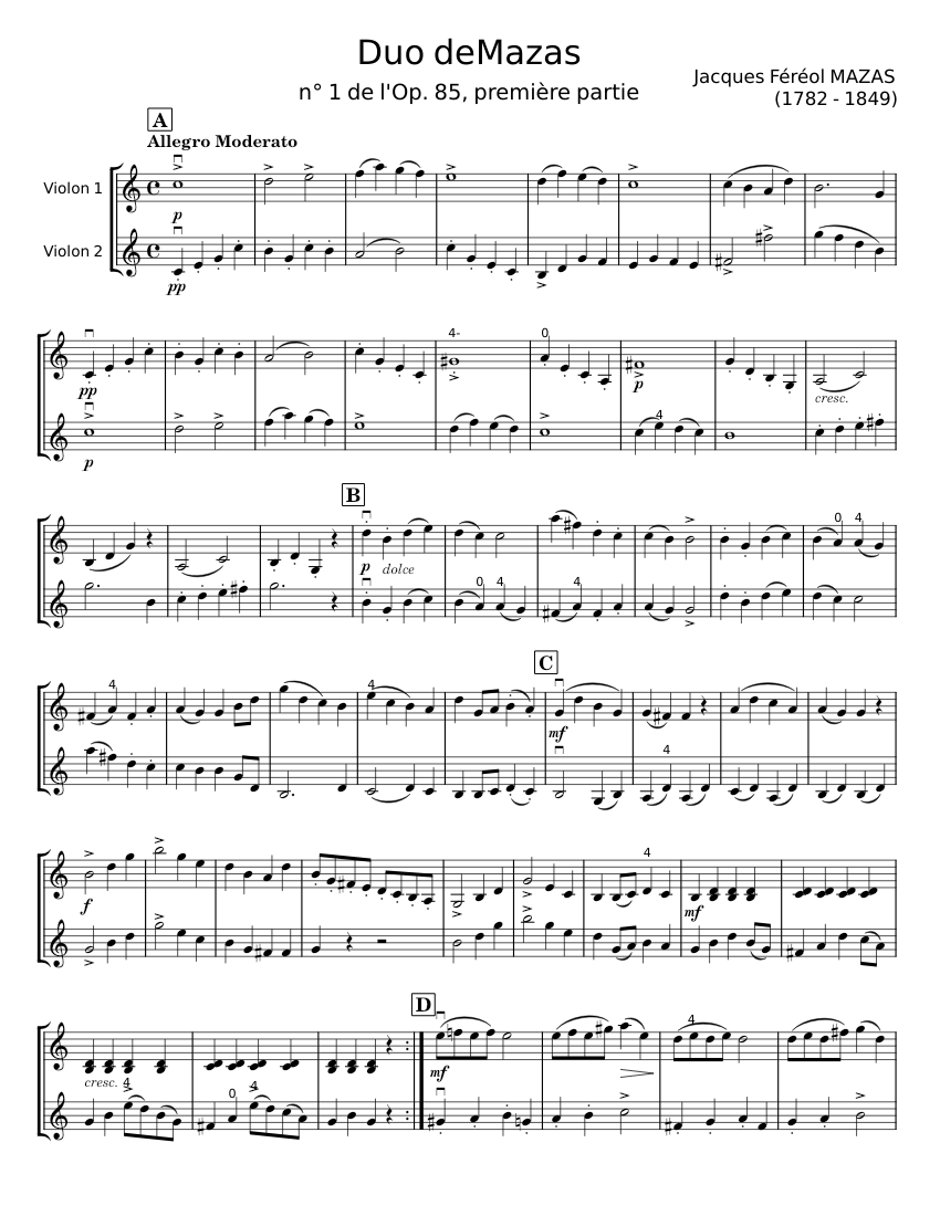 Duo de Mazas - Jacques Féréol MAZAS Sheet Music for Violin (String Duet ...