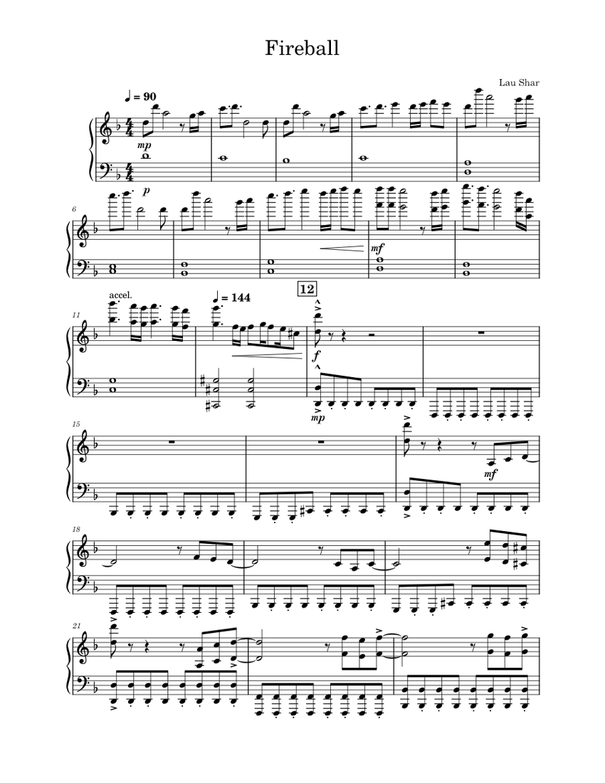 Fireball Sheet music for Piano (Solo) | Musescore.com