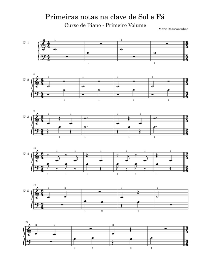 Primeiras notas na clave de Sol e Fá Sheet music for Piano (Solo) Easy ...