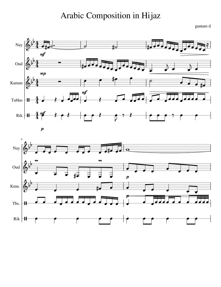 Arabic Composition in Hijaz Sheet music for Tambourine, Flute, Violin ...