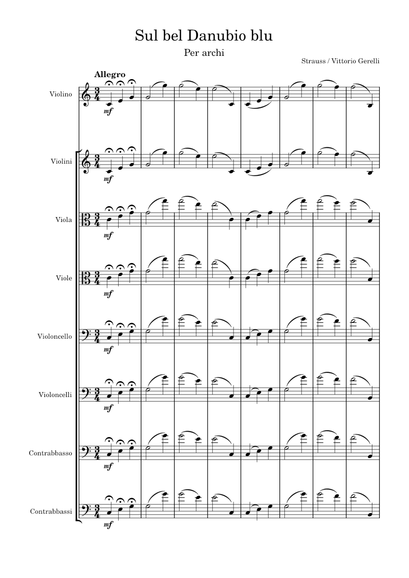 Sul bel Danubio blu - Vittorio Gerelli Sheet music for Contrabass ...