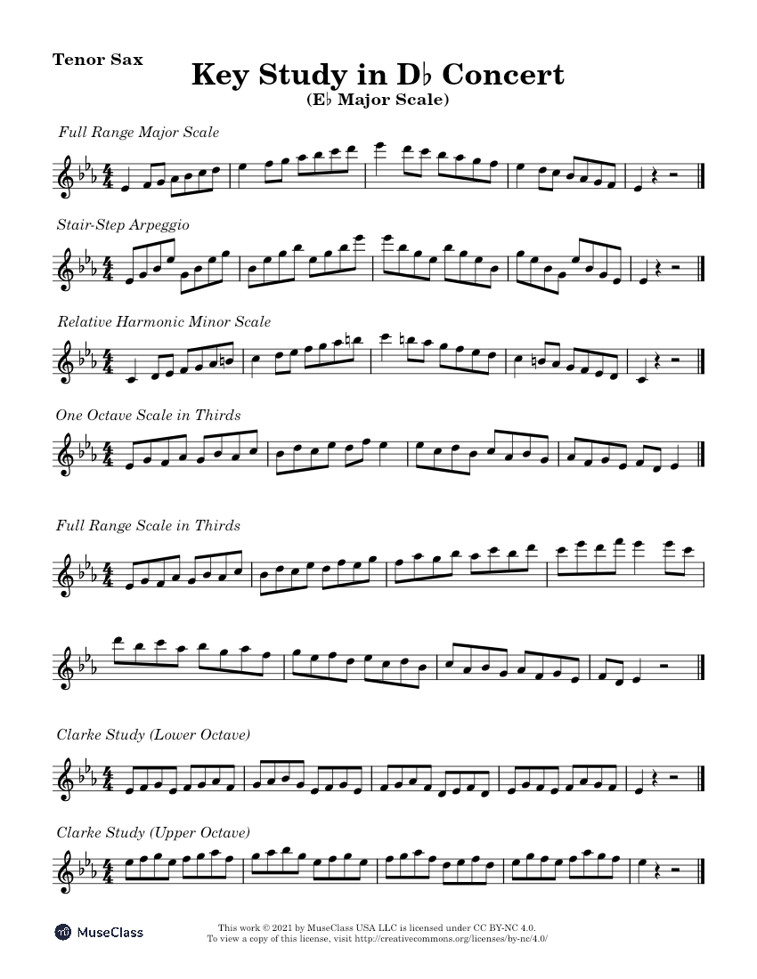 Key Study in Eb Major for Tenor Sax Sheet music for Saxophone tenor ...