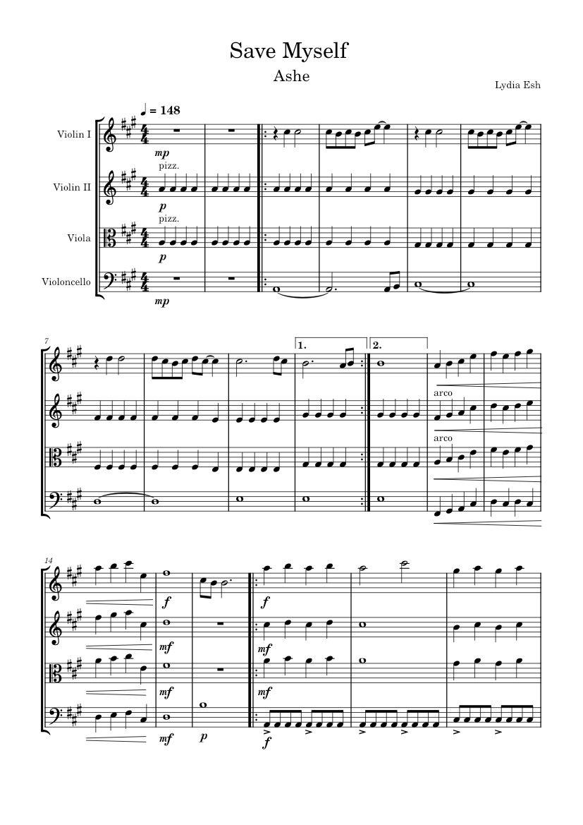 Save Myself – Ashe Sheet music for Violin, Viola, Cello (String Quartet ...