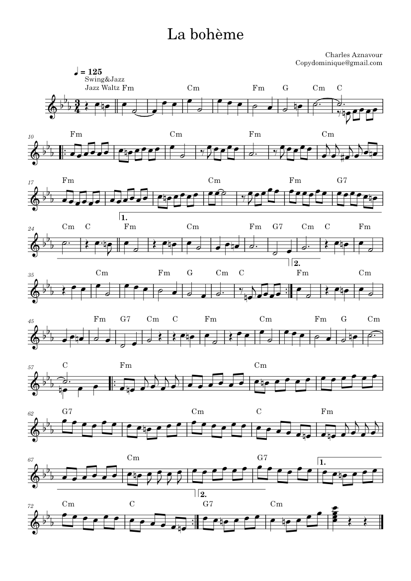 La boheme – Charles Aznavour Sheet Music with Chords for Voice (other ...