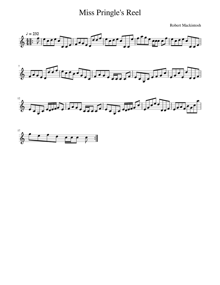 Robert Mackintosh - Miss Pringle's Reel Sheet music for Piano (Solo ...