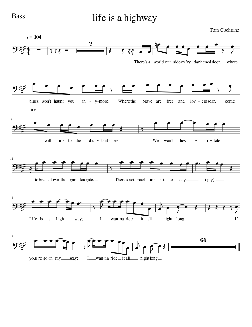 Life is a highway Bass Sheet music for Bass voice (SATB) | Musescore.com