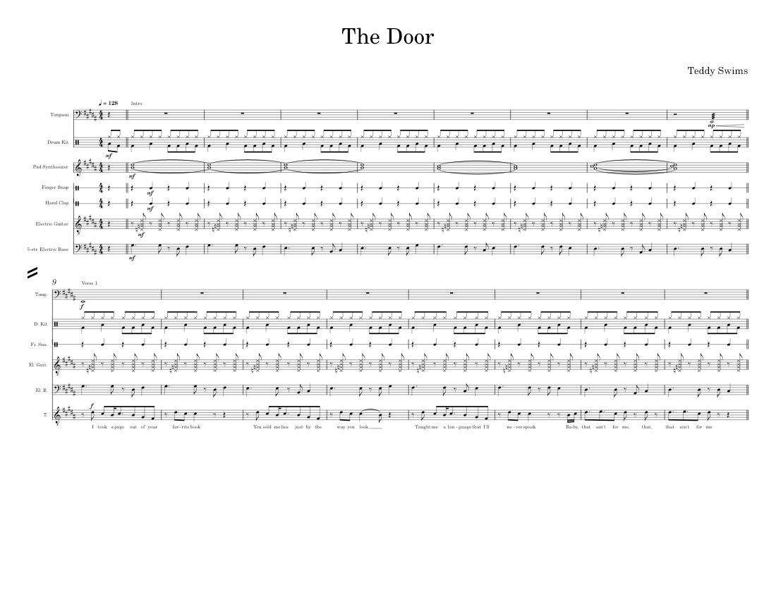 The Door – Teddy Swims [Transcription] Sheet Music for Trombone, Organ ...