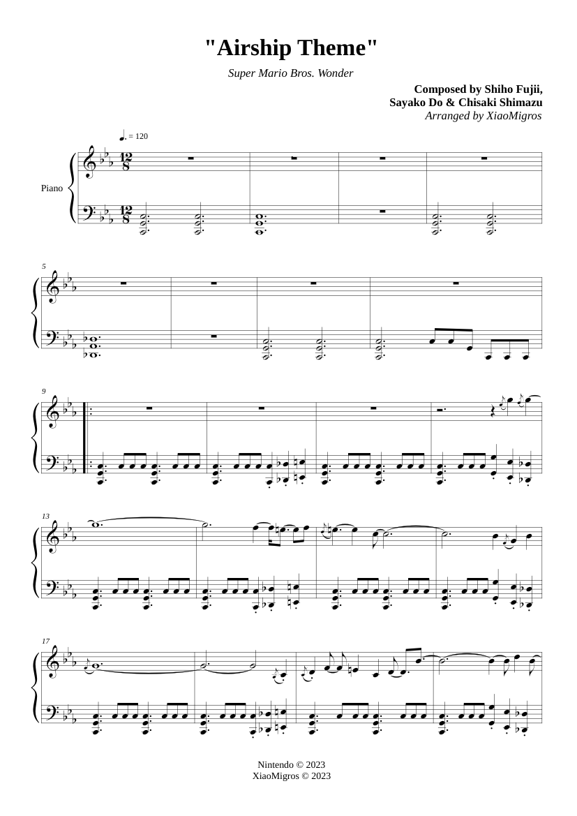 Super Mario Bros. Wonder - Airship Theme Sheet Music for Piano (Solo ...