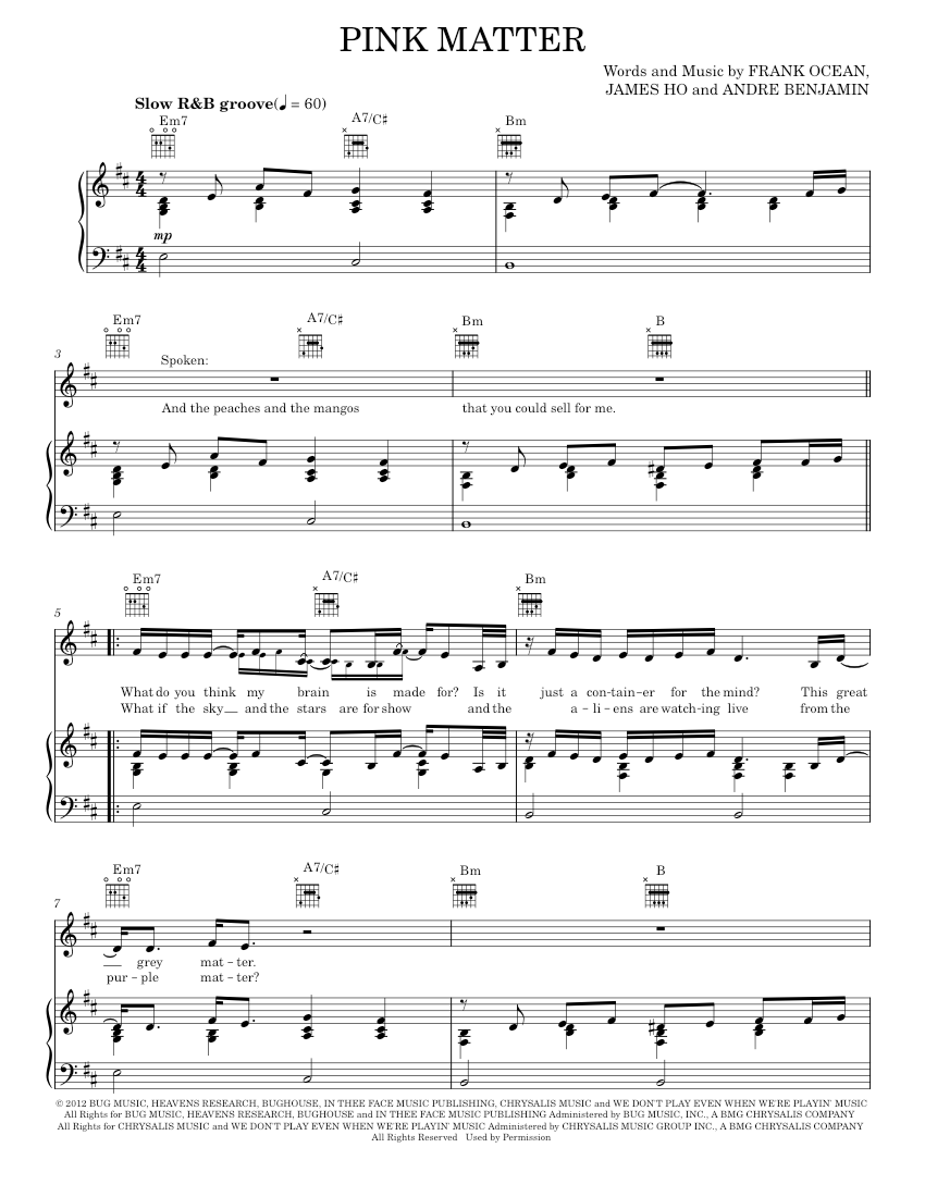Play Official version of Pink matter Sheet Music by Frank Ocean for ...