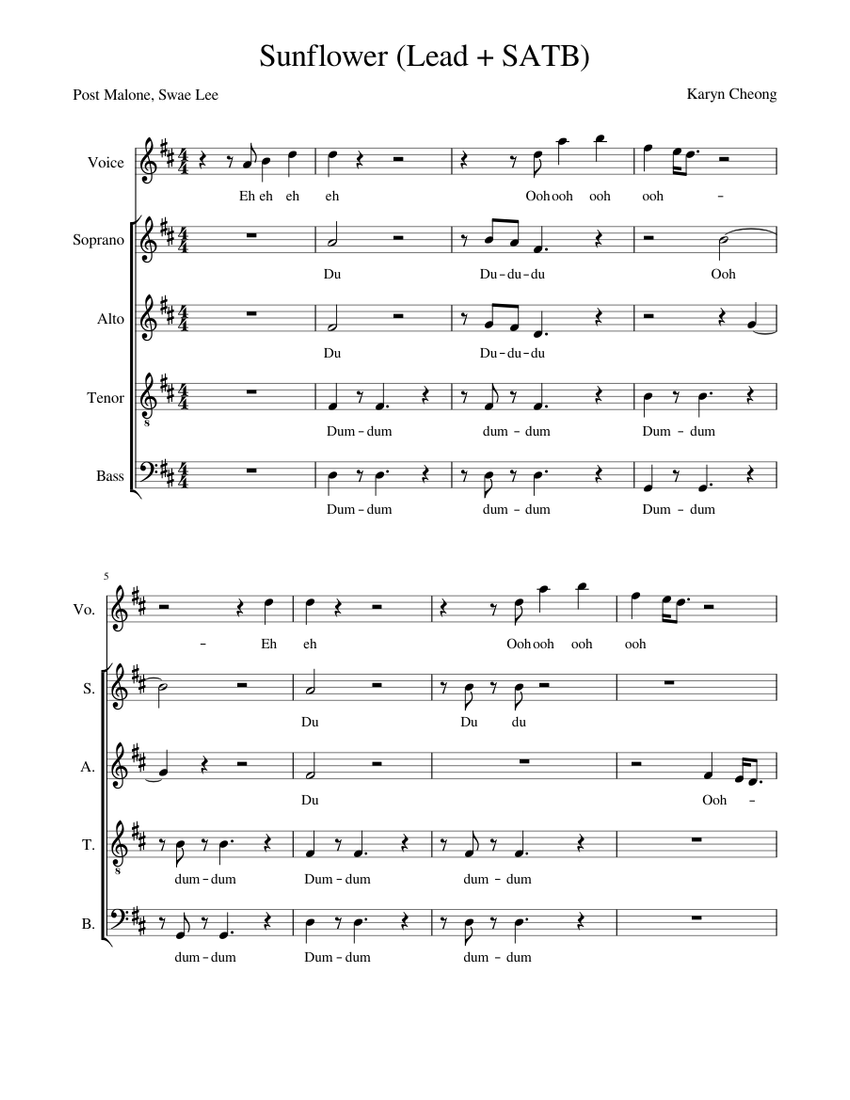 Sunflower (L+SATB) Sheet music for Soprano, Alto, Tenor, Bass voice ...