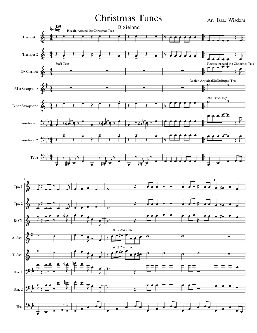 Christmas Tunes Sheet Music with Chords for Trombone, Tuba, Clarinet in ...