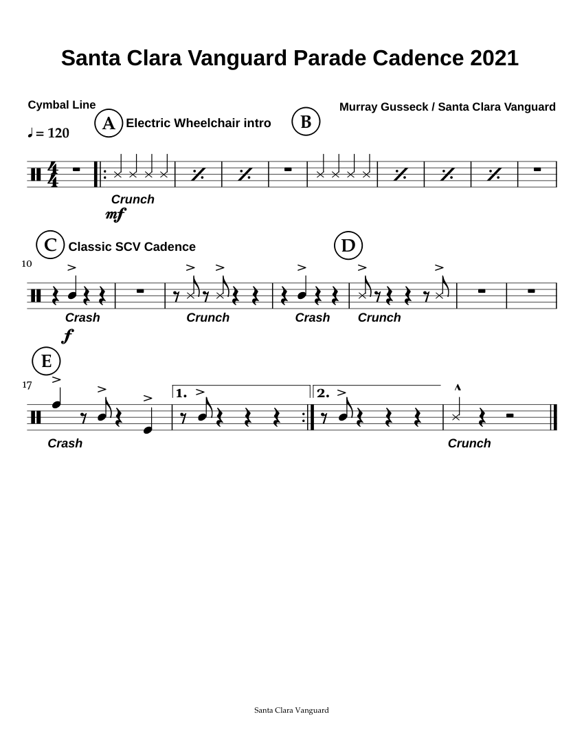 Santa Clara Vanguard Parade Cadence 2021 - Cymbal Line Sheet music for ...