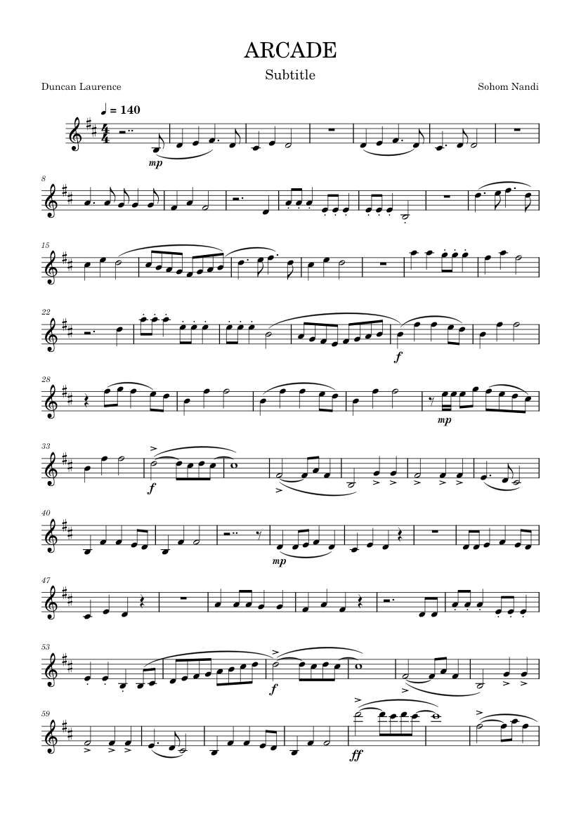 Arcade – Duncan Laurence - Violin Solo Sheet Music for Violin (Solo ...