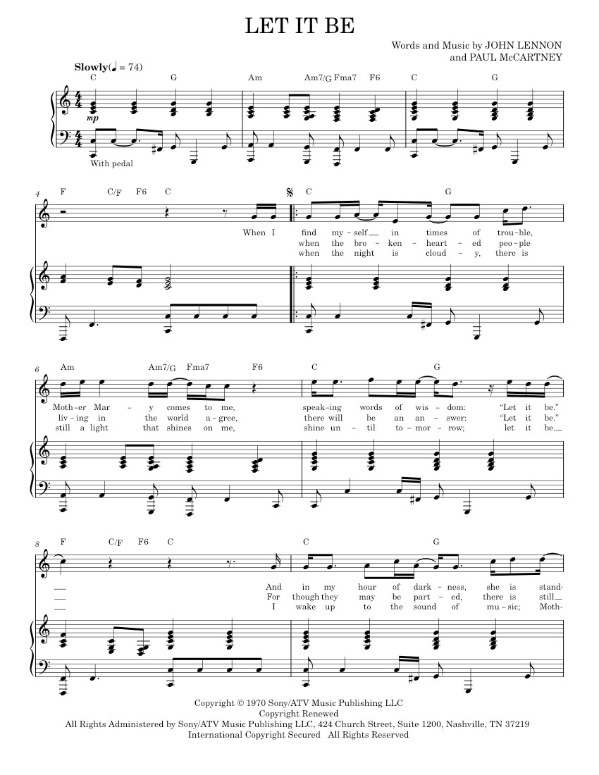 Play Official version of Let it be Sheet Music by The Beatles for Piano ...