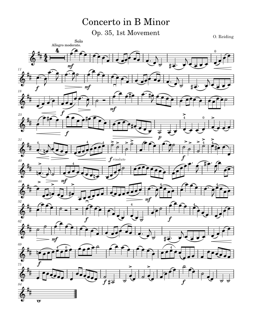 Violin Concerto in B minor Op.35 – Oskar Rieding Sheet music for Violin (Solo) | Musescore.com