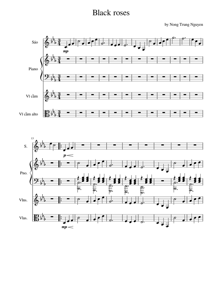 Black roses Sheet music for Piano, Flute piccolo, Strings group (Piano ...