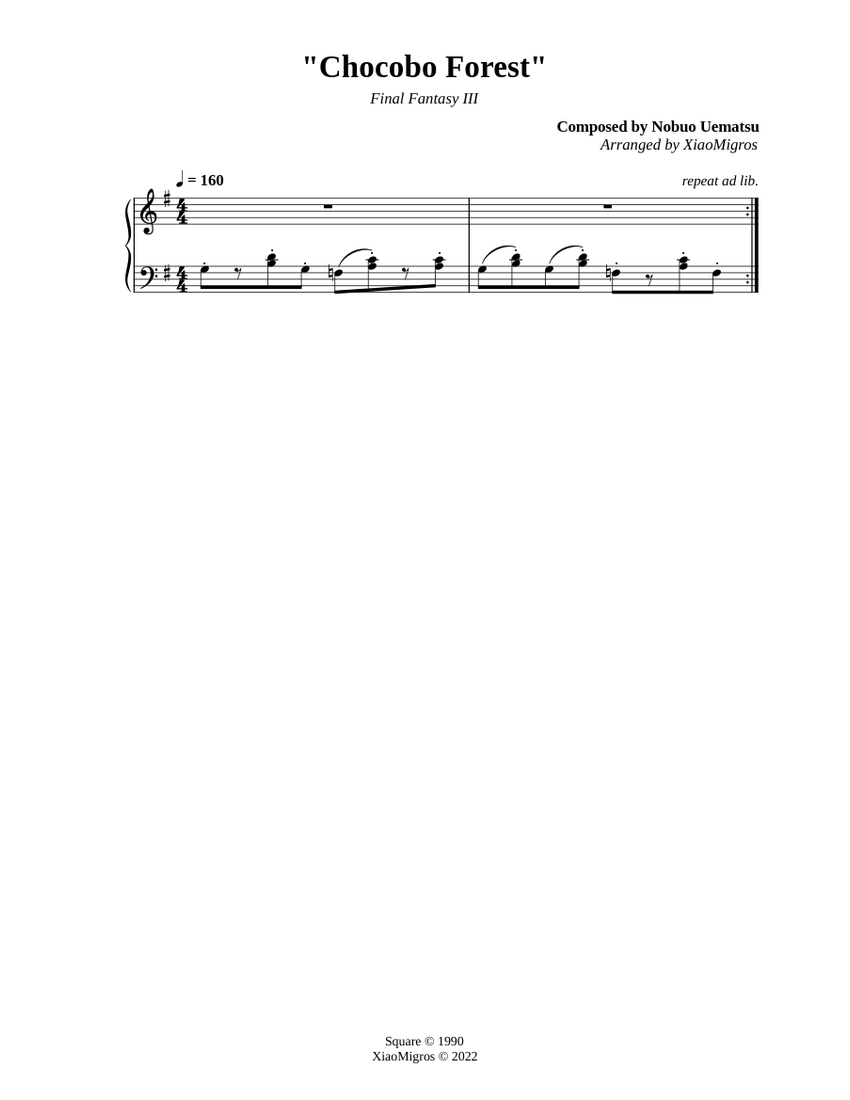 Chocobo Forest - Final Fantasy III Sheet music for Piano (Solo) Easy ...