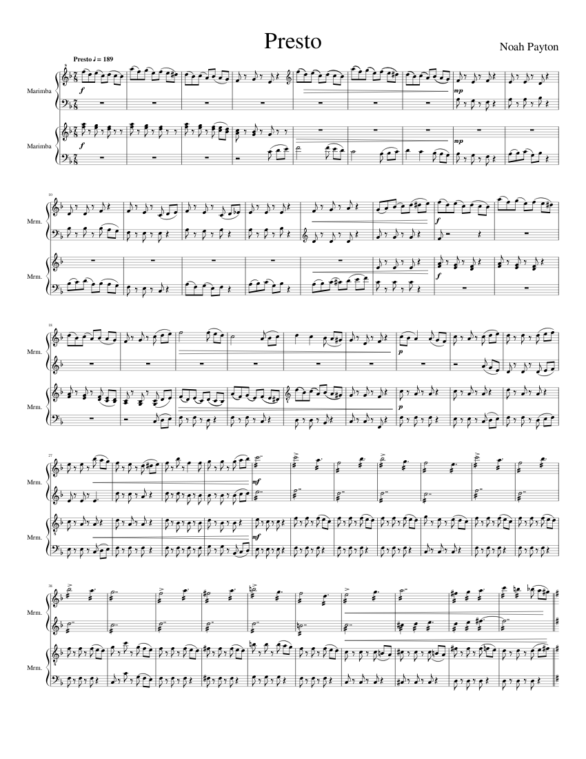 Presto Sheet music for Marimba (Percussion Duet) | Musescore.com