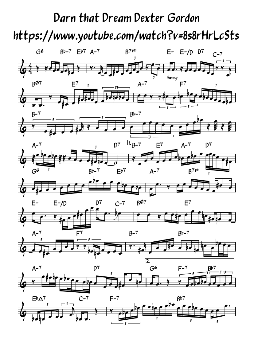 Darn That Dream – Dexter Gordon Sheet music for Piano (Solo) Easy ...