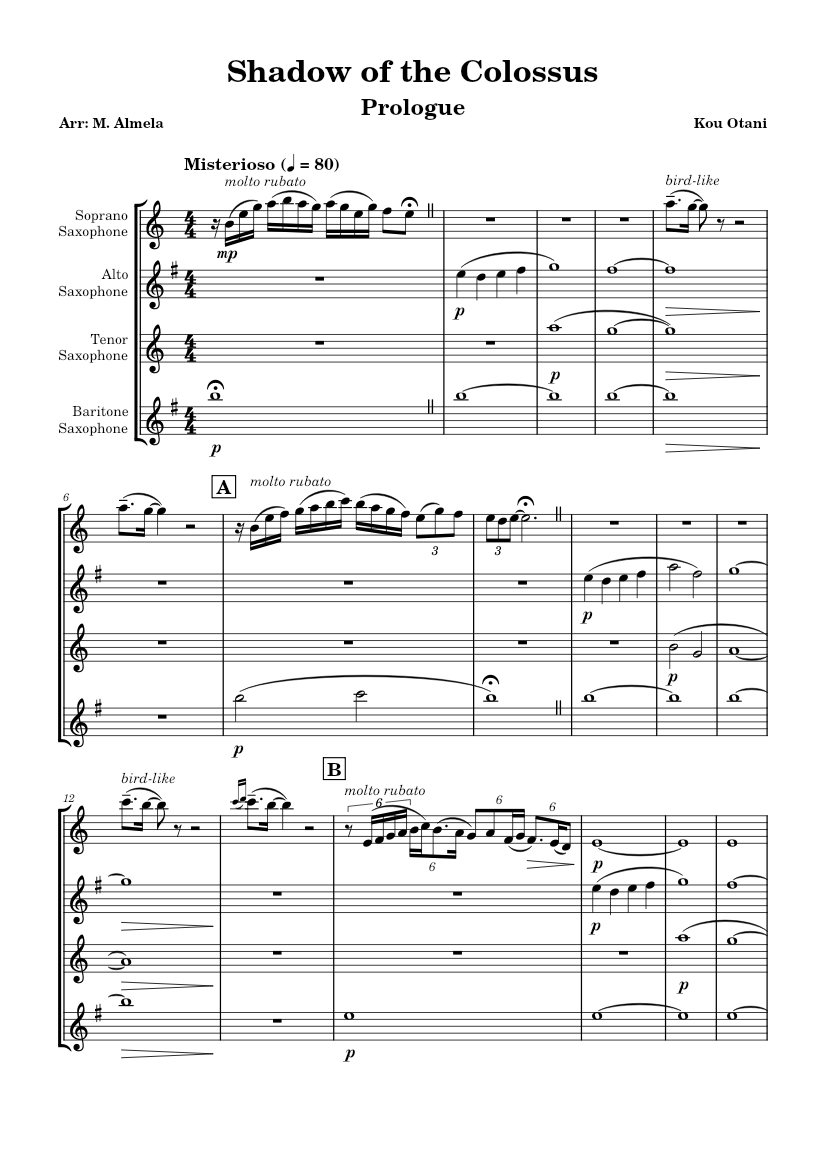 Shadow Of The Colossus – Kow Otani (Prologue scene for Sax Quartet ...