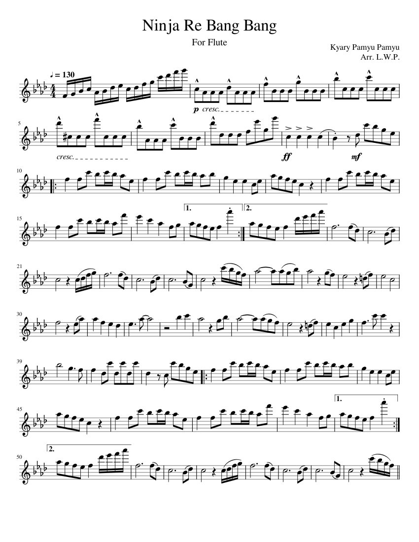 Ninja Re Bang Bang (Flute) Sheet music for Flute (Solo) | Musescore.com