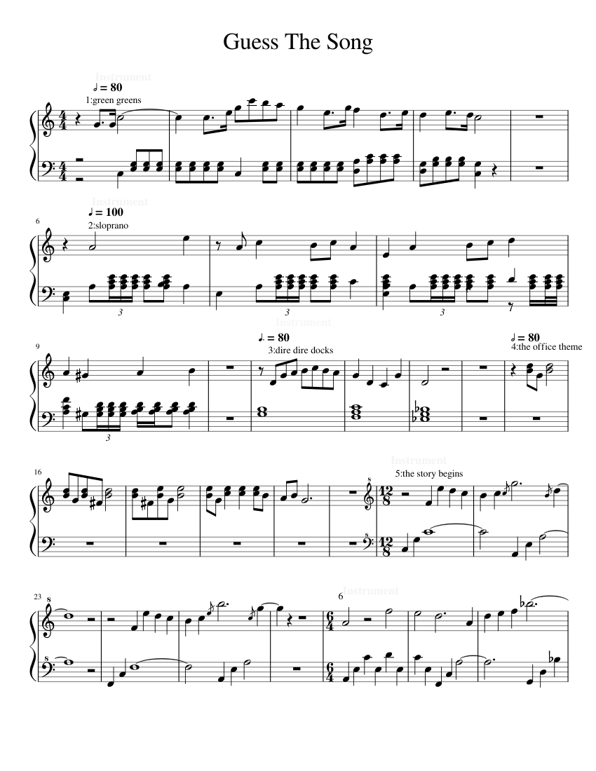 Guess the song Sheet music for Piano (Solo) | Download and print in PDF ...