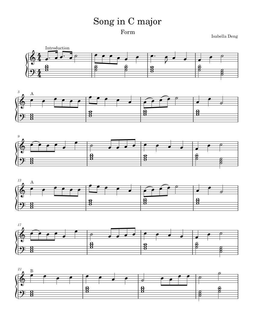Song in C major Sheet music for Piano (Solo) Easy | Musescore.com
