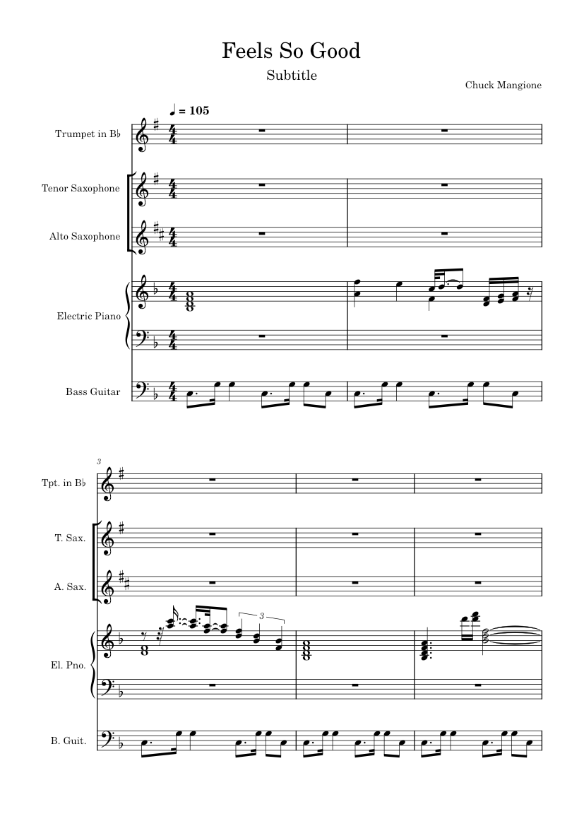 Feels So Good - Chuck Mangione Sheet Music for Piano, Saxophone alto, Saxophone tenor, Bass ...