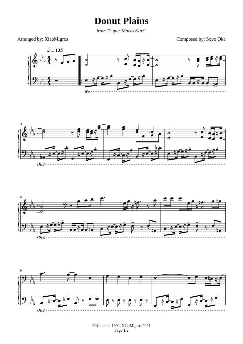Donut Plains - Super Mario Kart Sheet Music for Piano (Solo ...