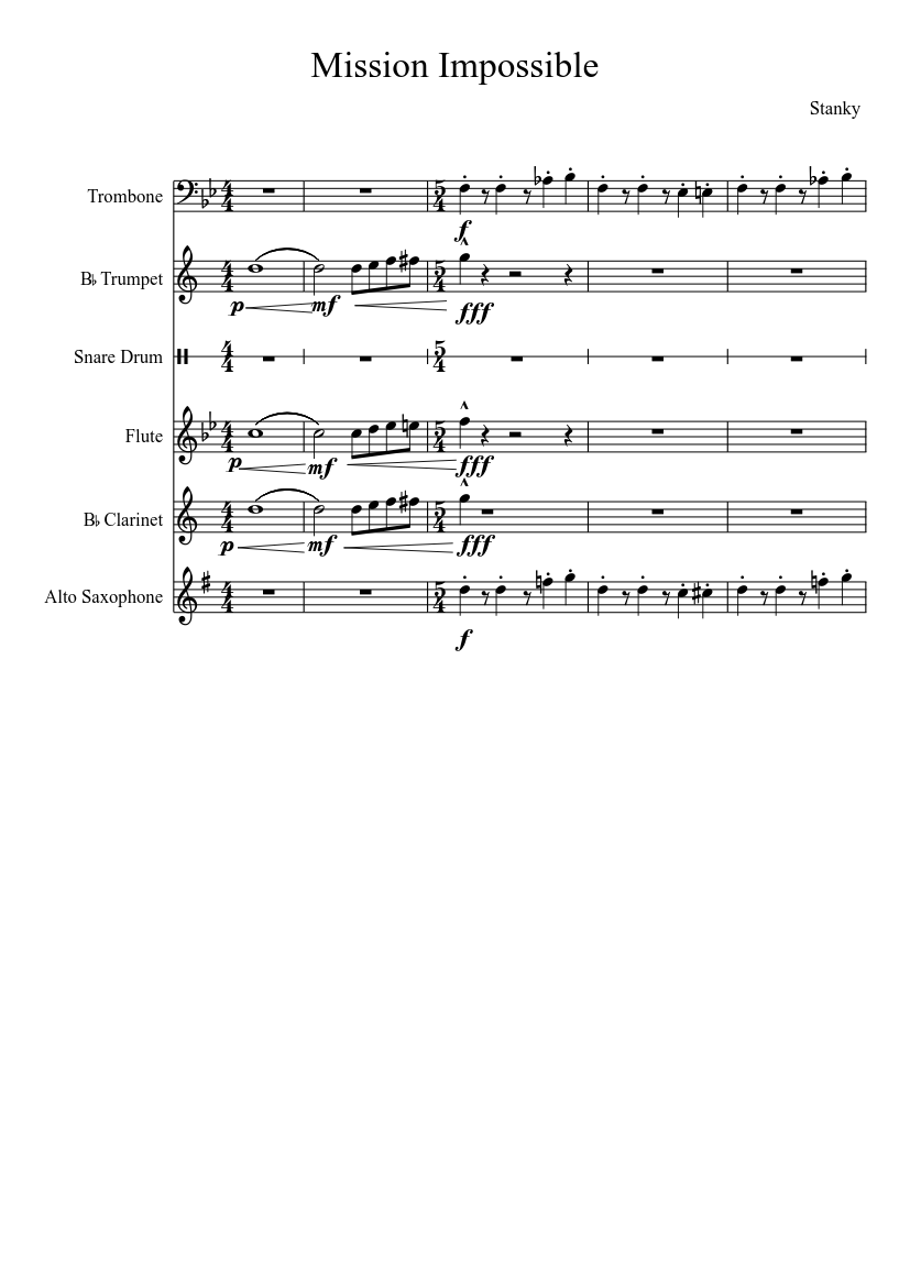 Mission Impossible Sheet music for Trombone, Flute, Clarinet other ...
