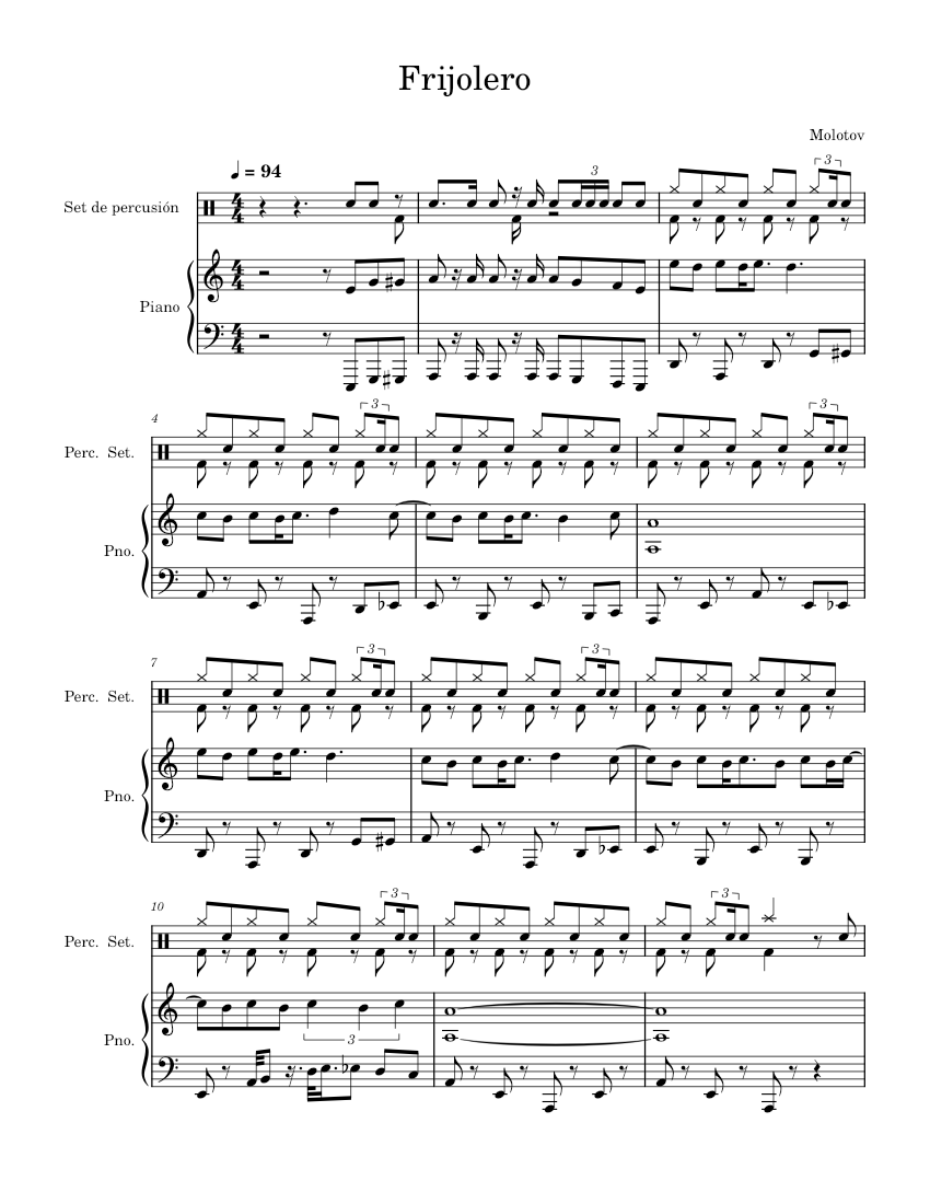 Frijolero – Molotov Frijolero PIANO Sheet Music for Piano, Drum group ...