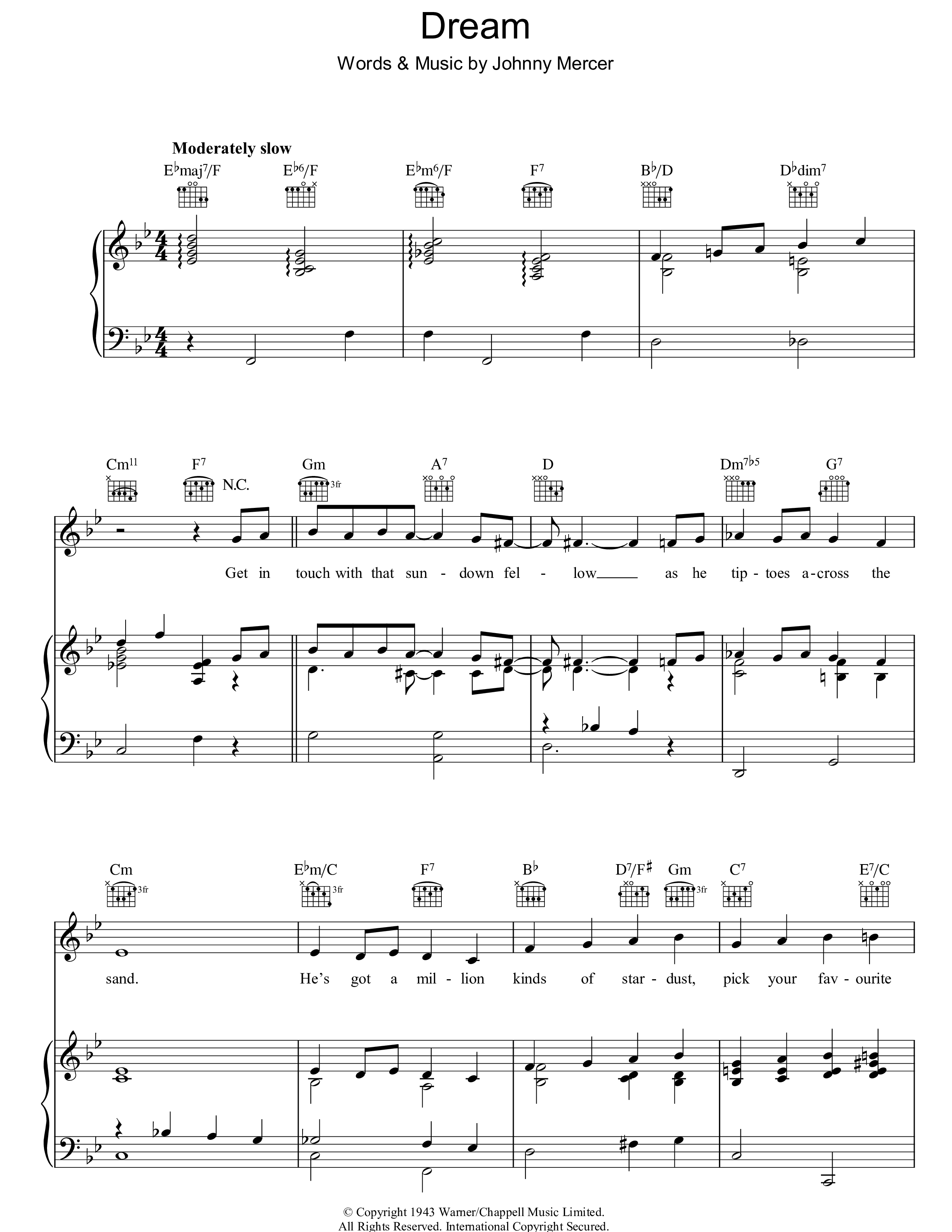 Play Official version of Dream Sheet Music by Johnny Mercer for Piano ...